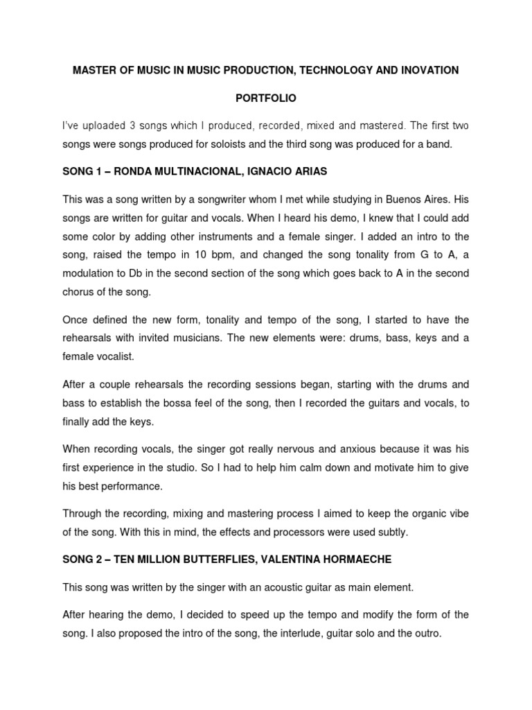 Master of Music in Music Production, Technology and Inovation Portfolio ...