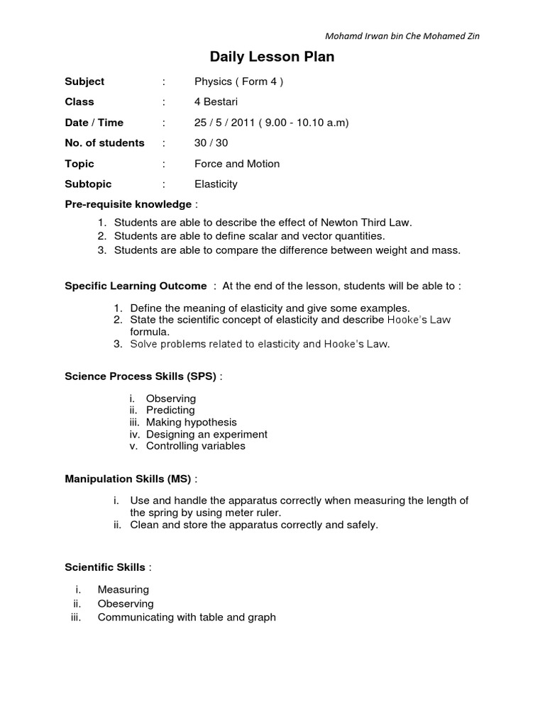 Physics Lesson Plan: Elasticity Concepts | PDF | Computers