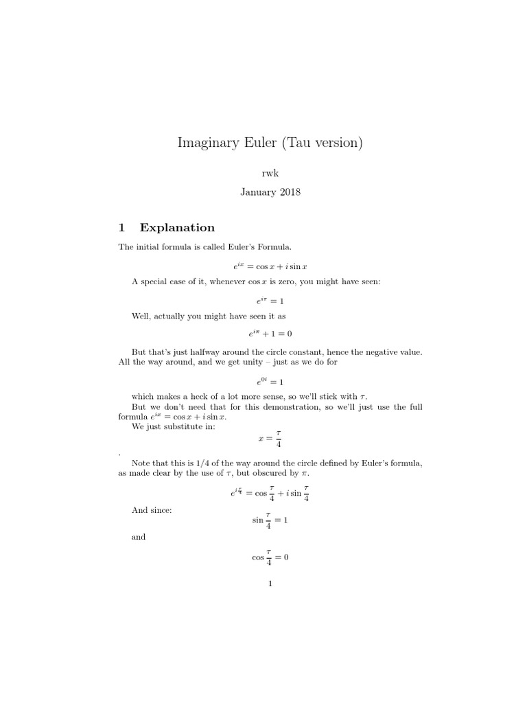 Imaginary Euler formula becomes real using Tau | PDF | Trigonometric ...