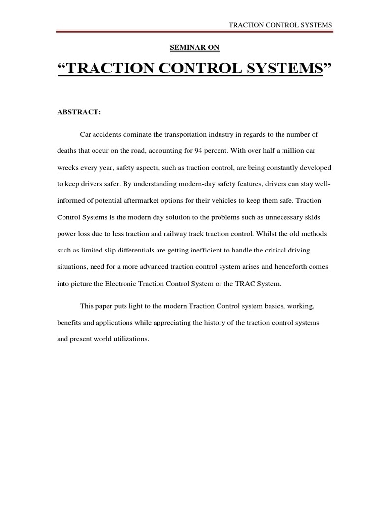 "Traction Control Systems": Seminar On | PDF | Anti Lock Braking System ...