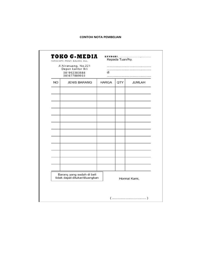 Contoh Nota Pembelian | PDF