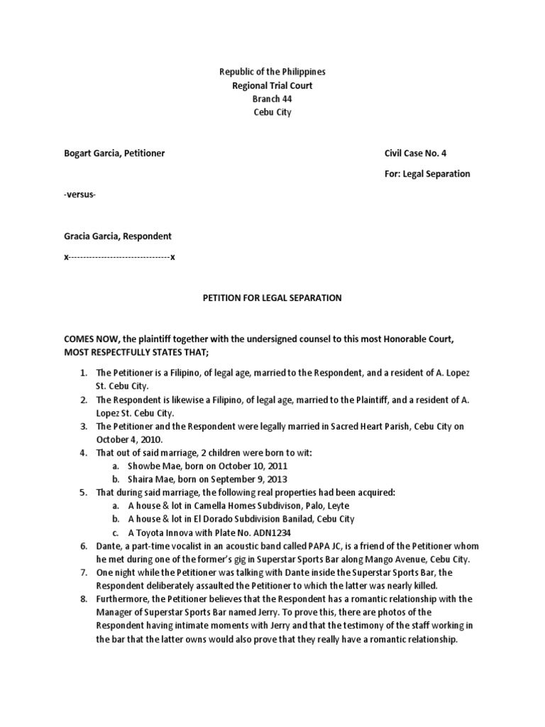 Petition For Legal Separation | PDF | Justice | Crime & Violence
