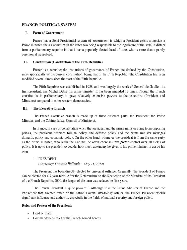 An Overview of the Political System and Government Structure of France ...