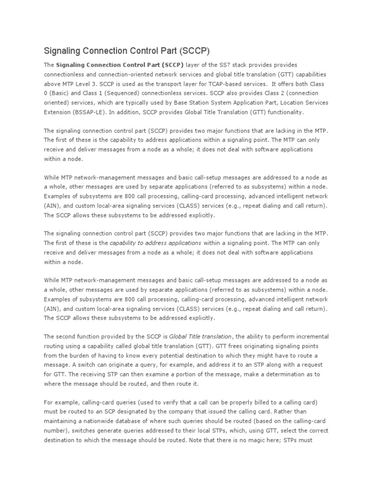 SCCP and MTP | PDF | Communications Protocols | Internet Architecture