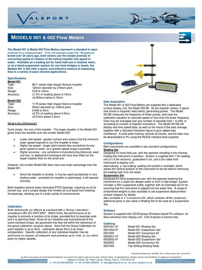 Flow Meters Model 001 & 002 Datasheet | PDF | Flow Measurement ...