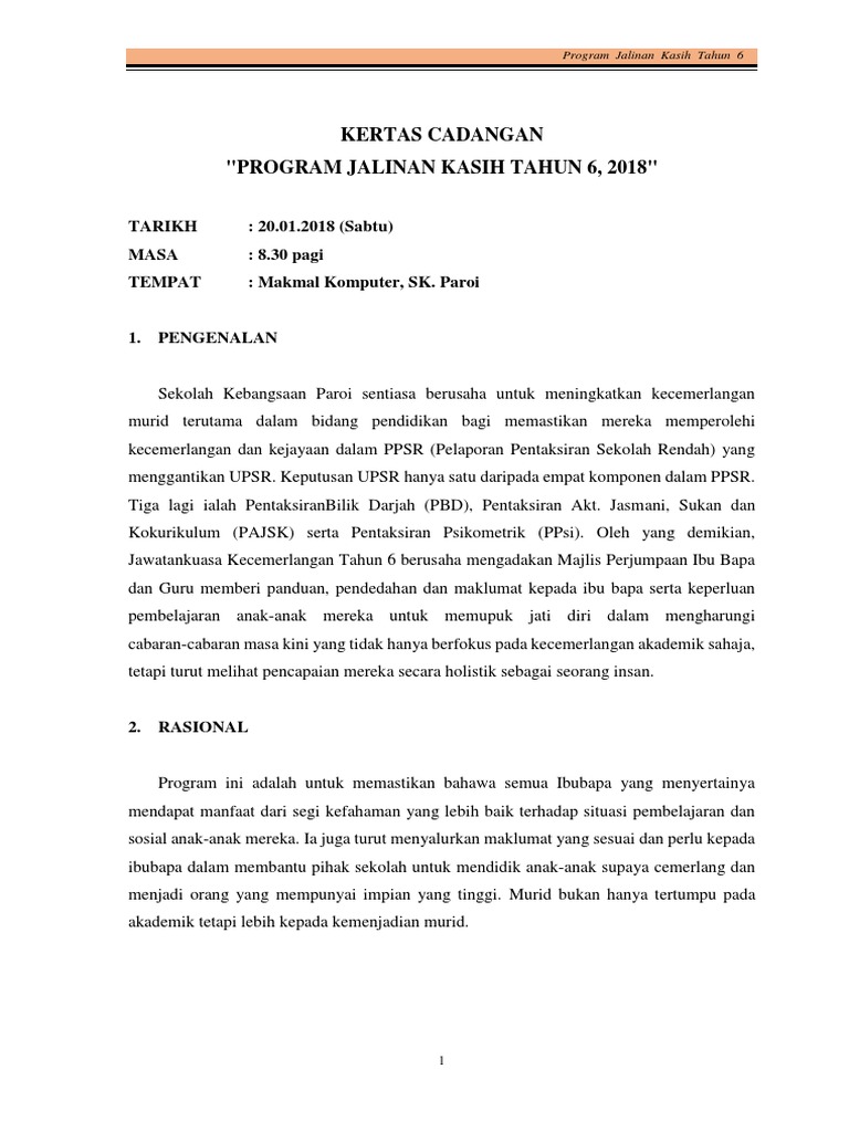 Program Jalinan Kasih Waris Tahun 6 | PDF