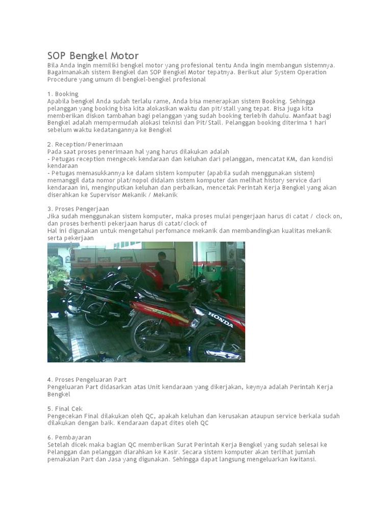 SOP Bengkel Motor | PDF