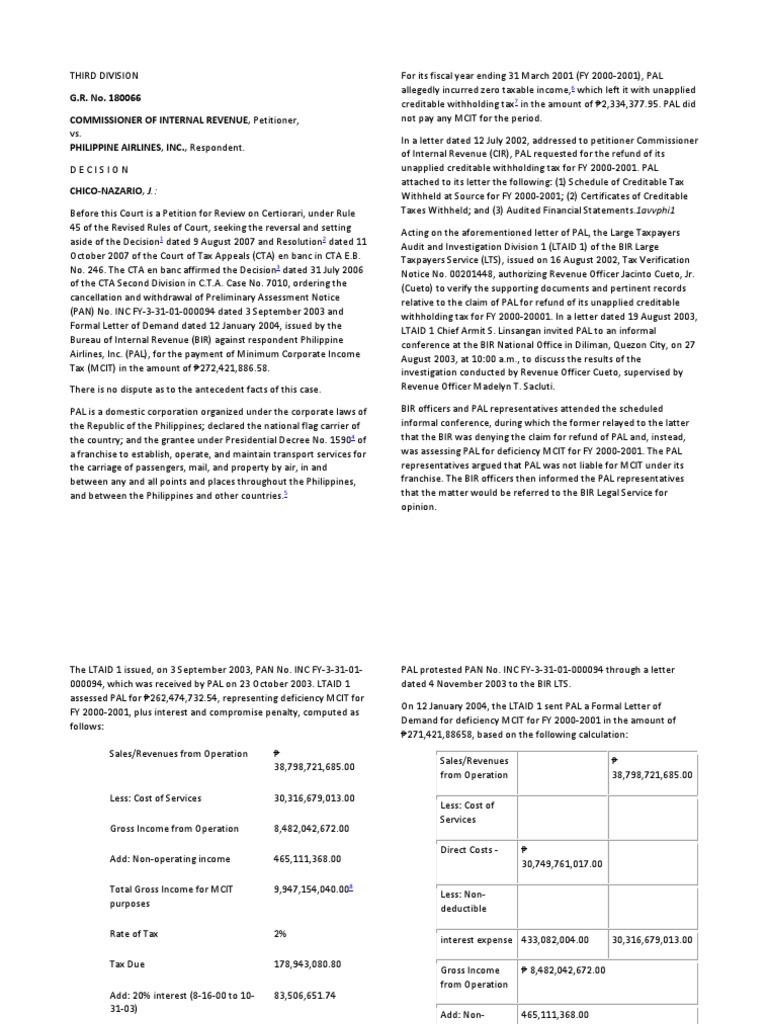 CIR Vs PAL - Construction | PDF | Corporate Tax | Taxes