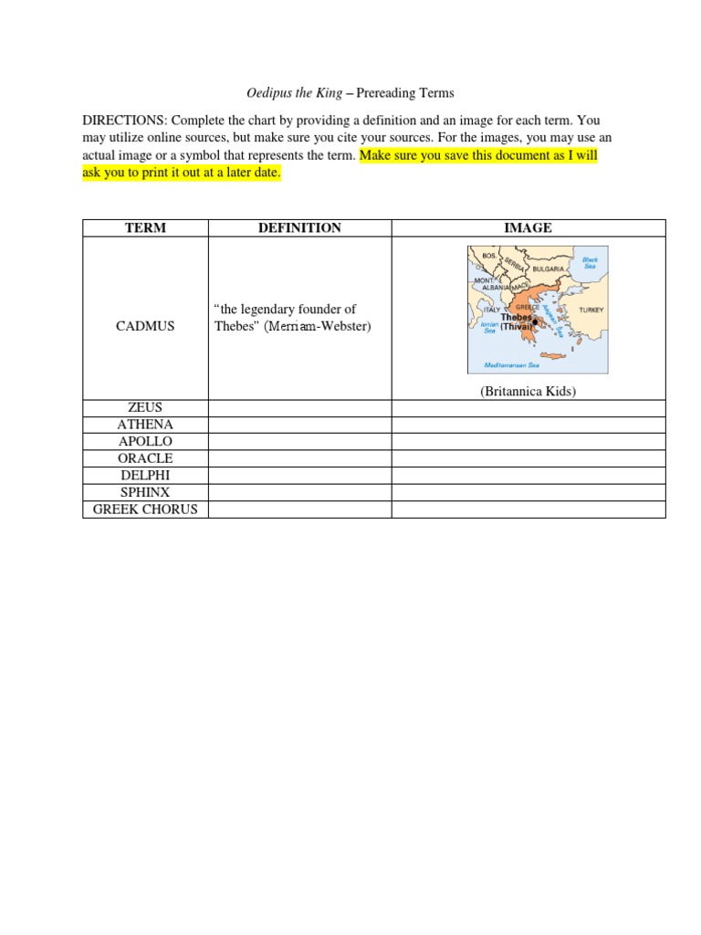 Oedipus The King Prereading Terms | PDF | Language Arts & Discipline