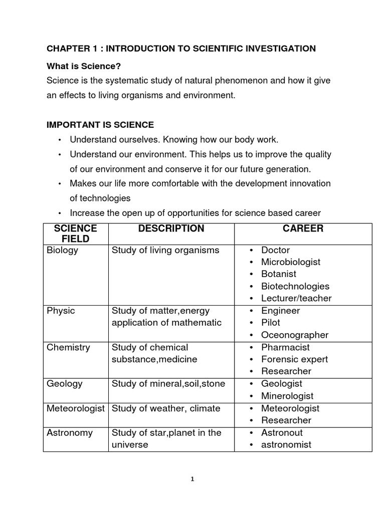 Chapter 1: Introduction To Scientific Investigation What Is Science ...