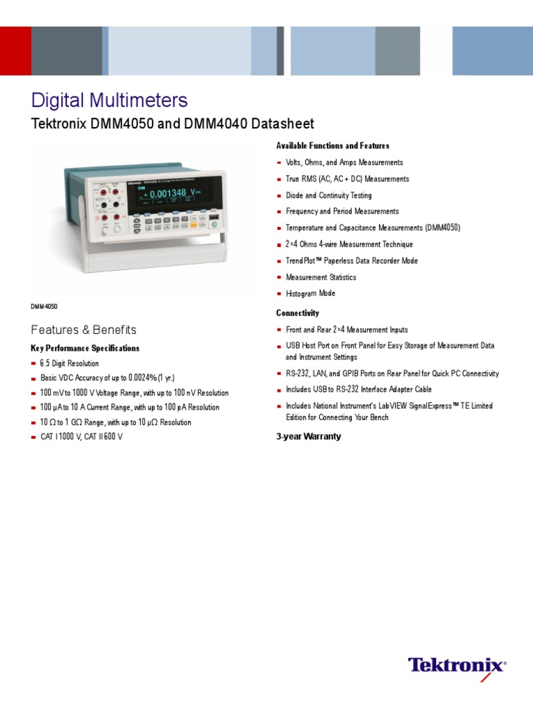 Tektronix DMM4050 and DMM4040 Digital Multimeter Datasheet 8 | PDF ...