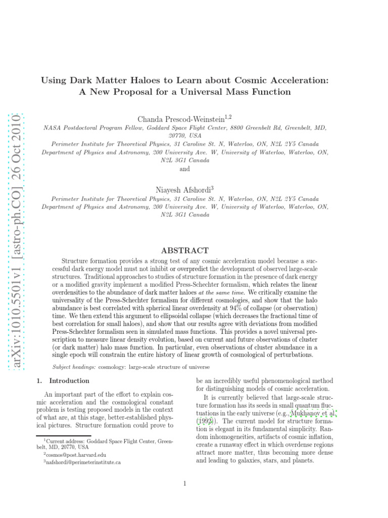Universal Mass Function for Dark Matter | PDF | Dark Energy | Physical ...