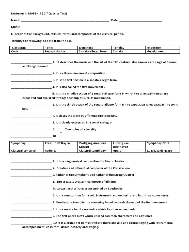 Reviewer in MAPEH 9 | PDF | Classical Period (Music) | Substance Abuse