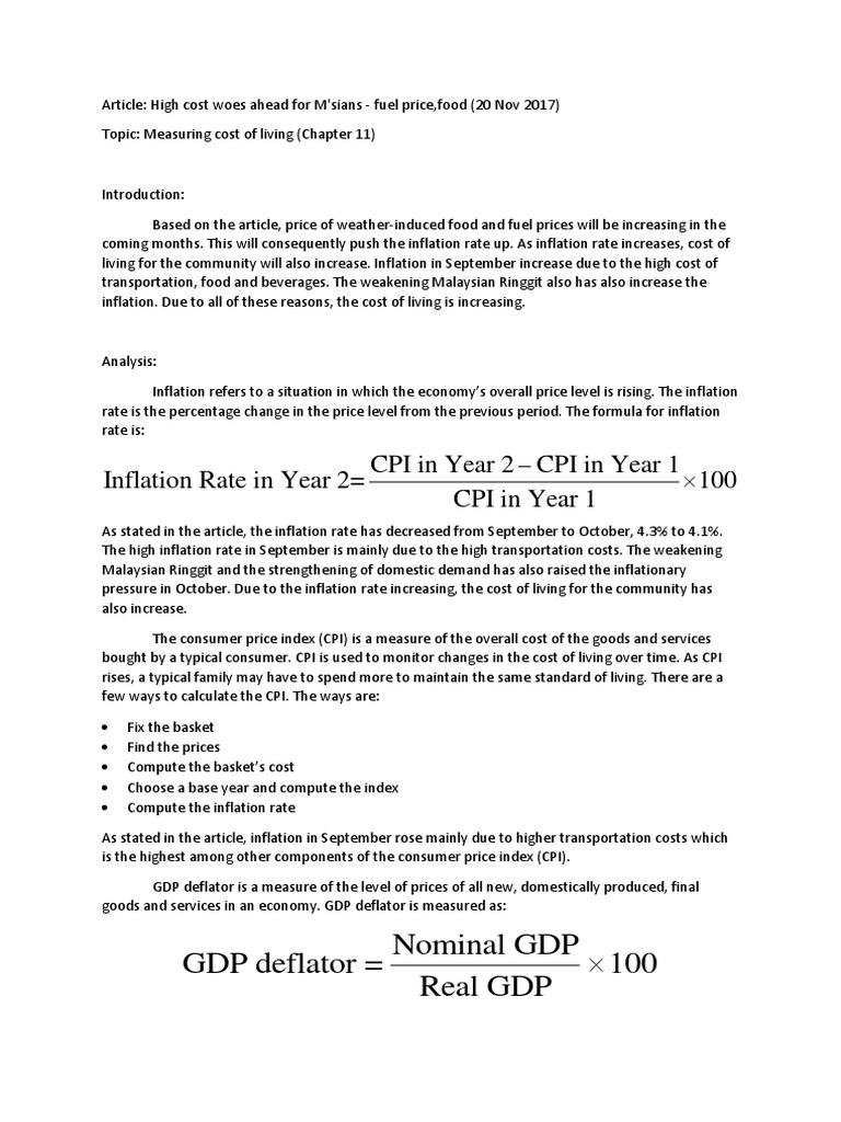 GDP Deflator Nominal GDP Real GDP 100: CPI in Year 2 CPI in Year 1 ...