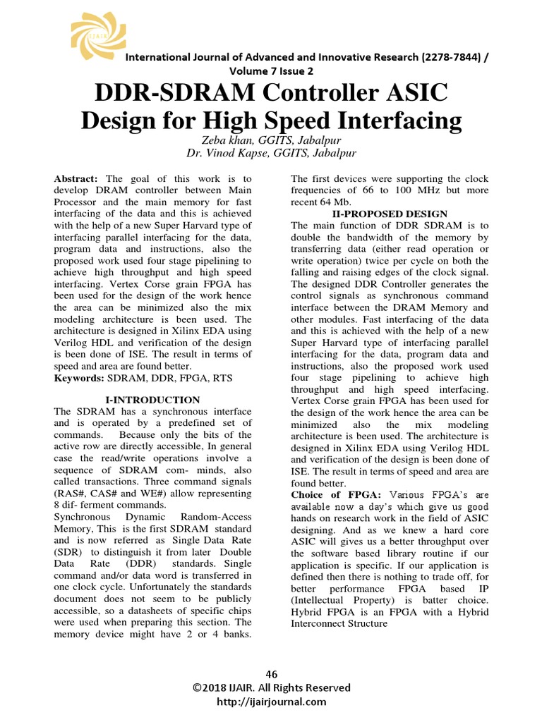 DDR-SDRAM Controller ASIC Design For High Speed Interfacing | PDF | Field Programmable Gate ...