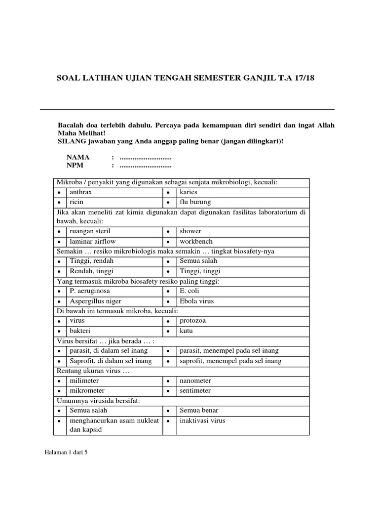 Soal Latihan UTS Mikro Ganjil 17-18 PDF | PDF