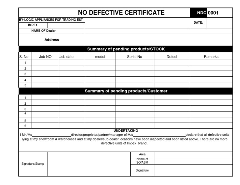 No Defective Certificate | PDF