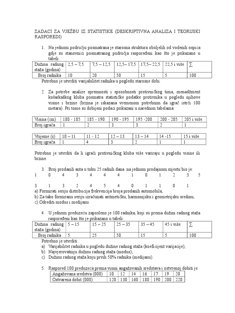 Zadaci Za Vježbu Iz Statistike | PDF