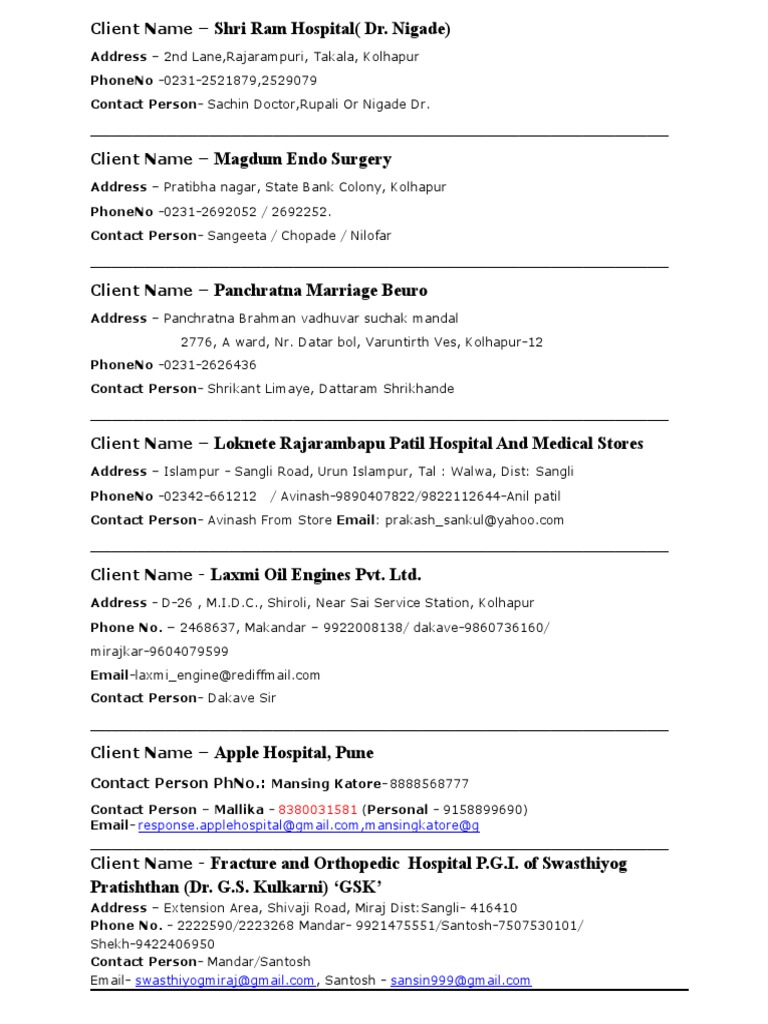 Sangli and Kolhapur Hospital Contacts | PDF | Sikhism