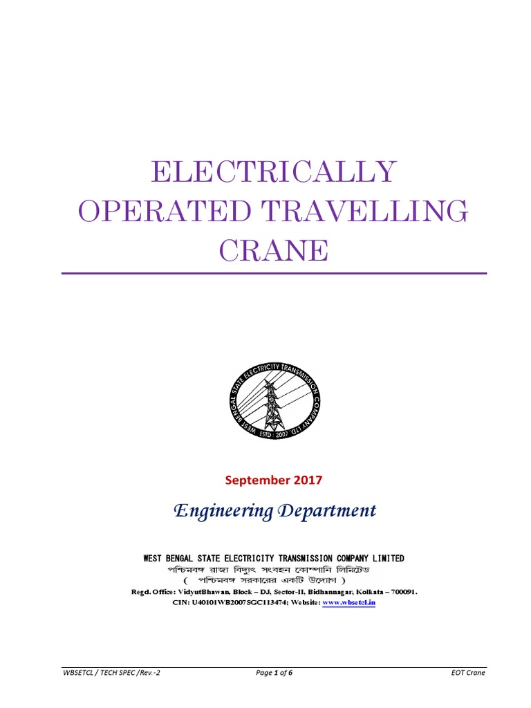 EOT CRANE - Rev 2 | PDF | Crane (Machine) | Specification (Technical ...