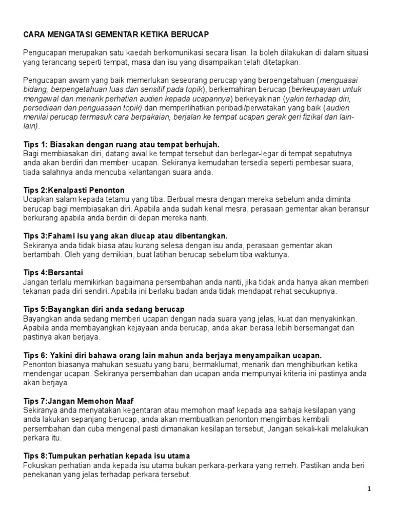 Cara Mengatasi Gementar Ketika Berucap | PDF