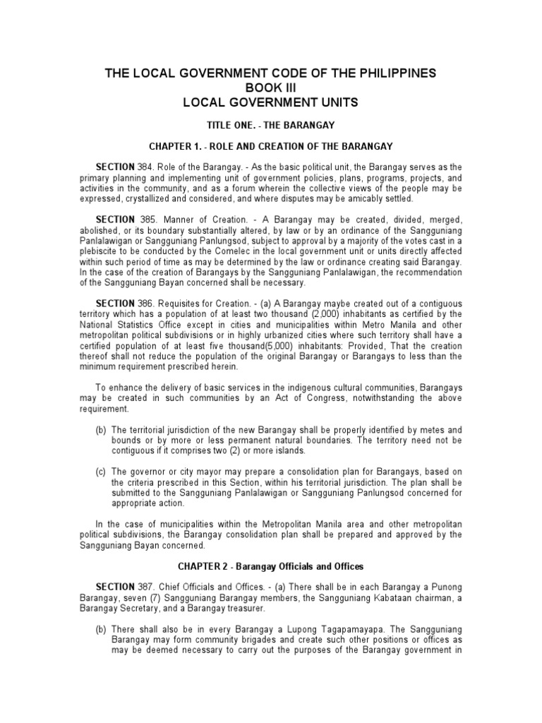The Local Government Code of The Philippines Book Iii Local Government ...