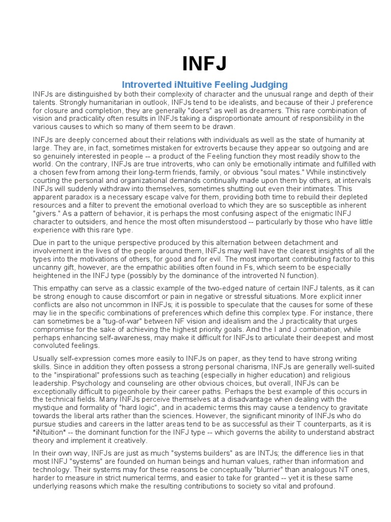INFJ Summary | PDF | Personality Type | Extraversion And Introversion