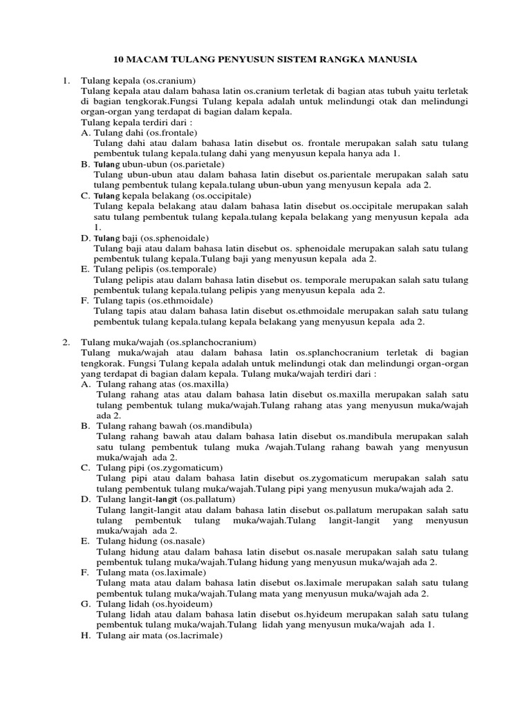 Jenis-Jenis Tulang Penyusun Rangka Manusia | PDF