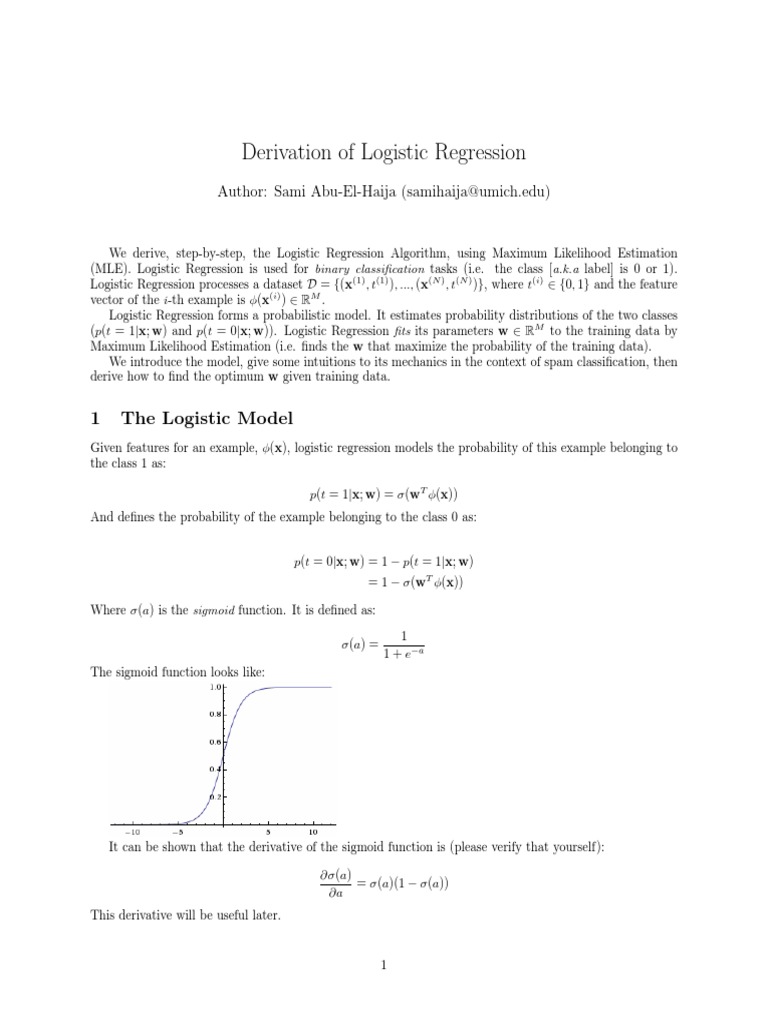 Derivation Logistic Regression | PDF | Logistic Regression | Statistical Classification