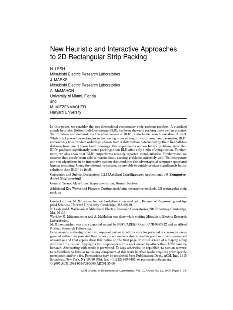 New Heuristic and Interactive Approaches To 2D Rectangular Strip Packing | Download Free PDF ...