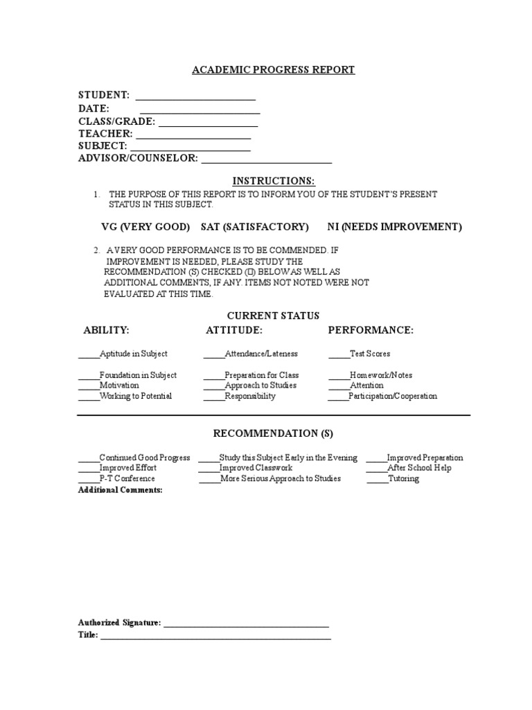 Academic Progress Report Template | PDF