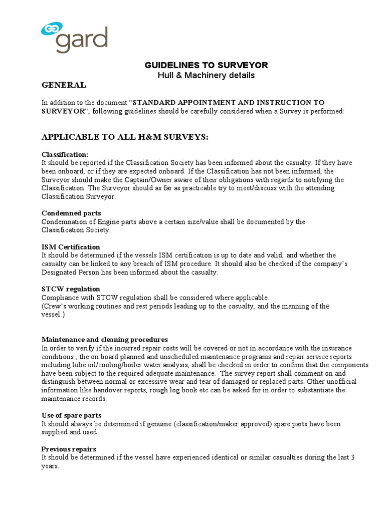 Guidelines To Surveyor General: Hull & Machinery Details | PDF ...