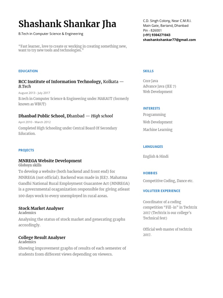Shashank Shankar Jha Resume | PDF | Behavior Modification | Change