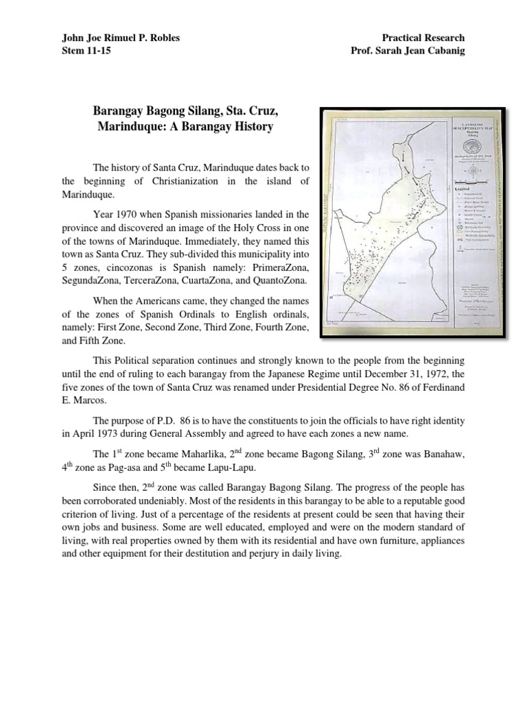 Barangay Bagong Silang, Sta. Cruz, Marinduque: A Barangay History | PDF
