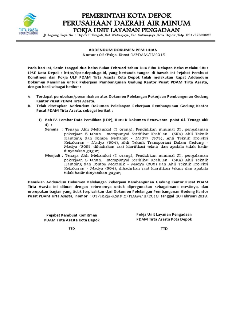 Addendum Gedung PDAM | PDF