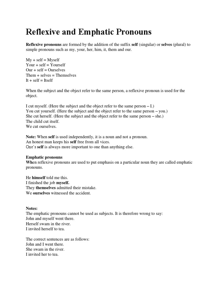 Reflexive and Emphatic Pronouns | Pronoun | Syntax