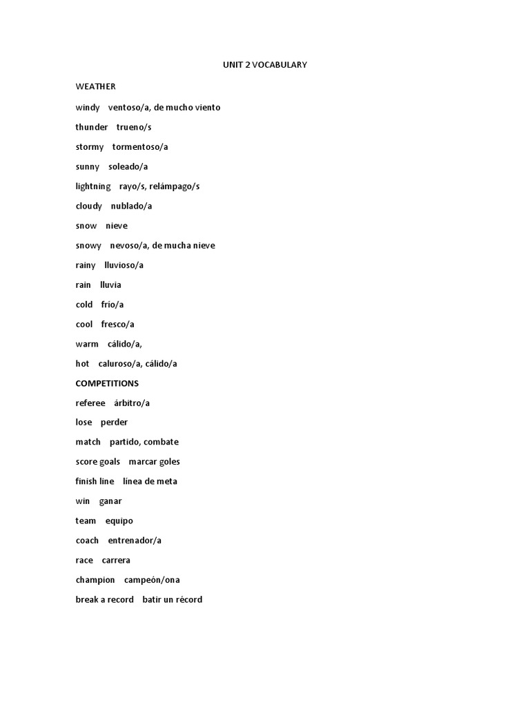 Unit 2 Vocabulary | PDF