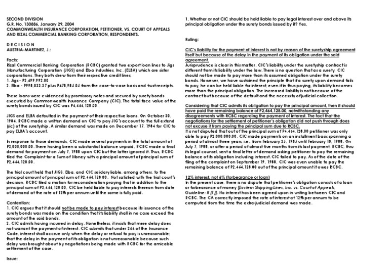 Commonwealth v. RCBC | PDF | Surety Bond | Interest