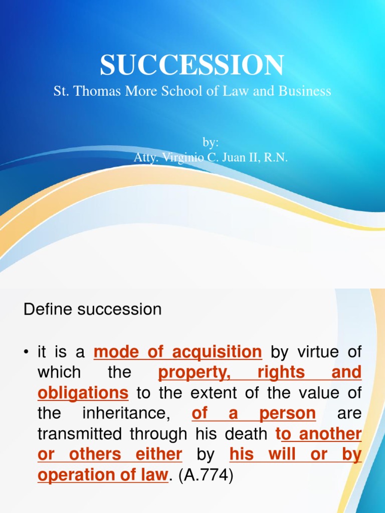 SUCCESSION - Chapter 1 | PDF | Will And Testament | Inheritance