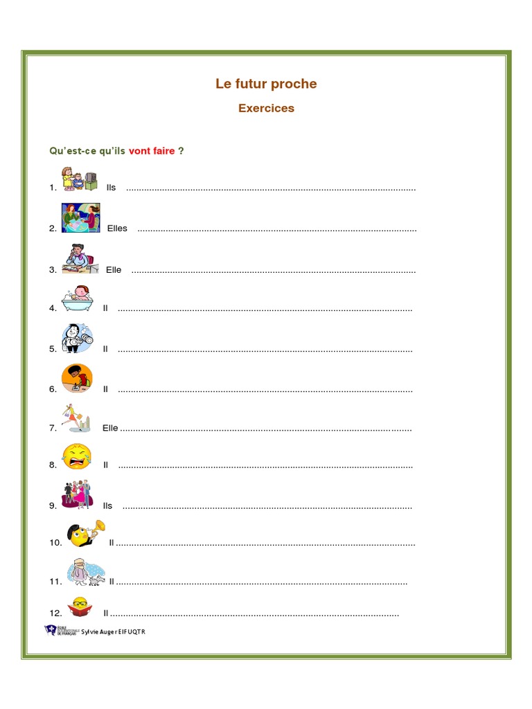 Le Futur Proche Exercices Et Corrige