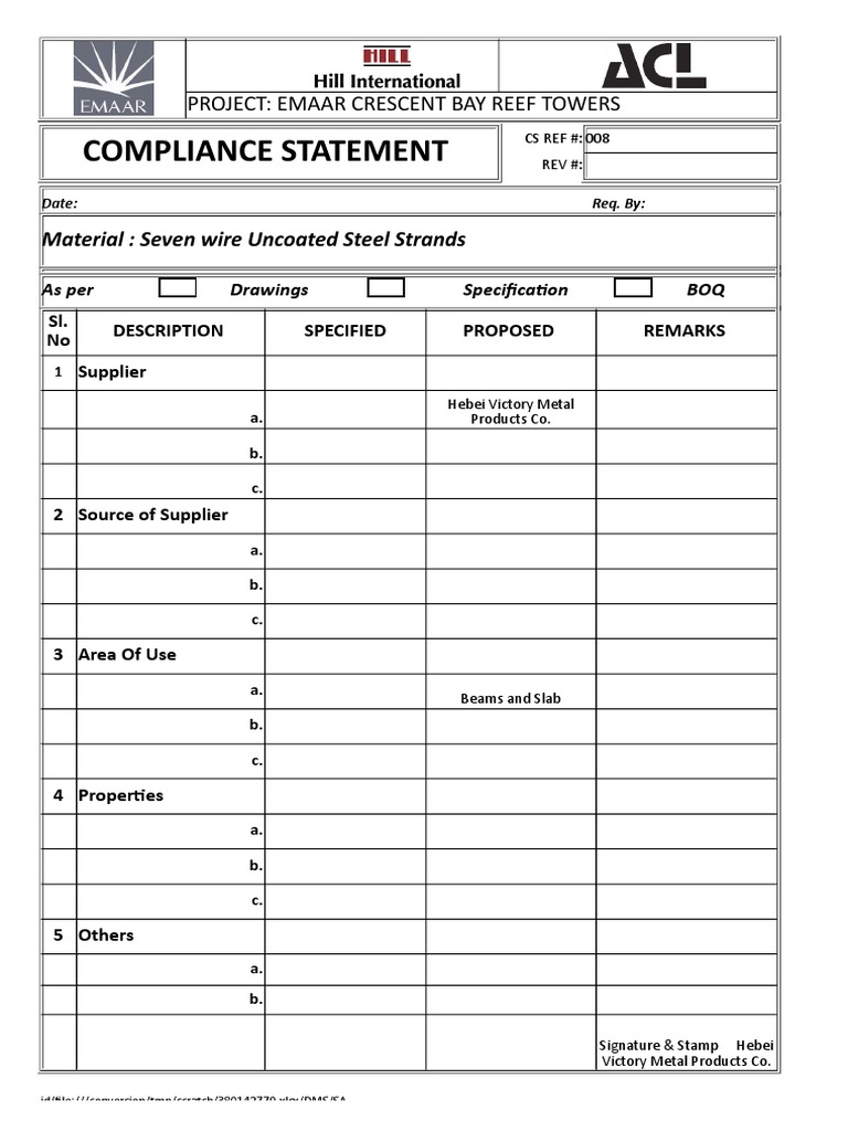 Emaar Crescent Bay Compliance Statement | PDF