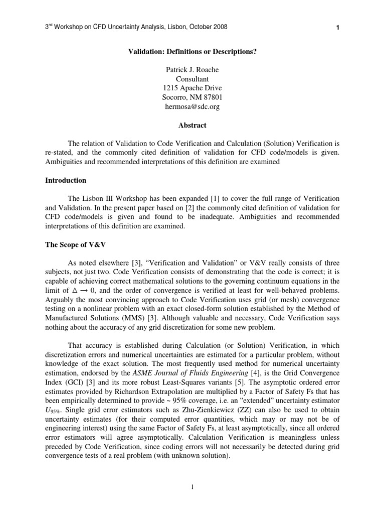 Roache Paper Lisbon I I I | PDF | Computational Fluid Dynamics | Verification And Validation