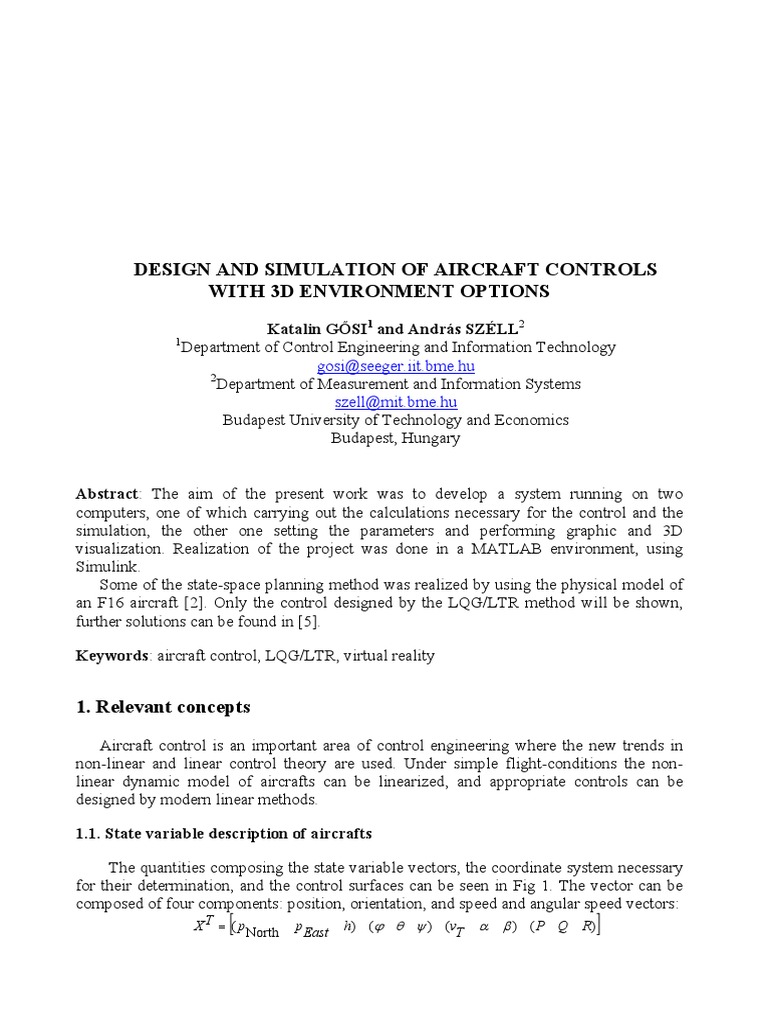 Design and Simulation of Aircraft Controls With 3D Environment Options ...