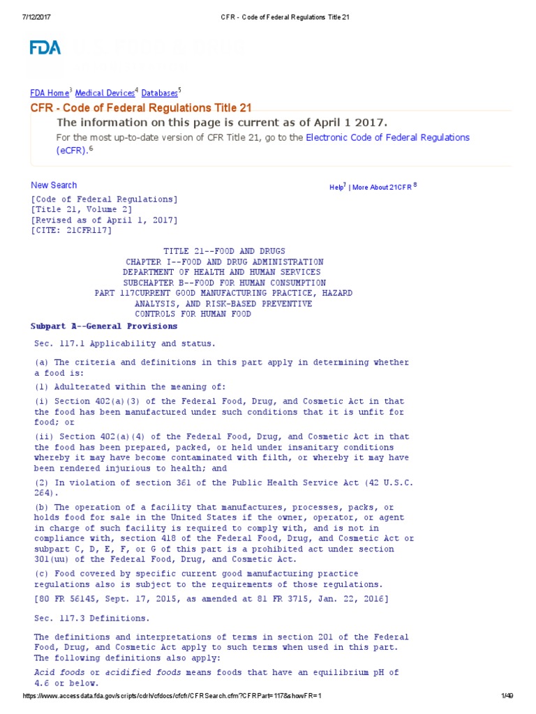 CFR - Code of Federal Regulations Title 21 | PDF | Fruit Preserves ...