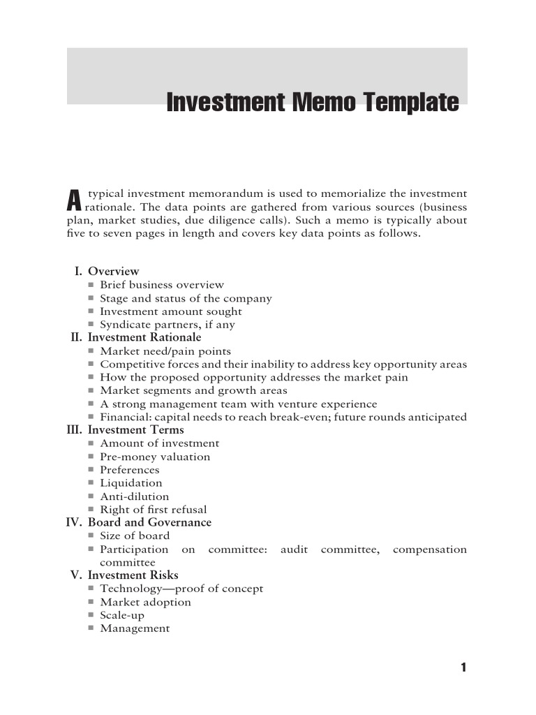 Investment Memo Template | PDF | Finance & Money Management