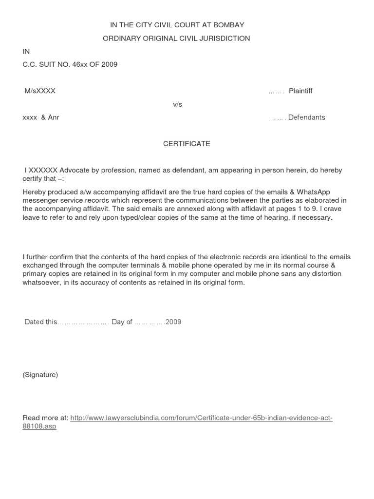 65 B Certificate Format | PDF