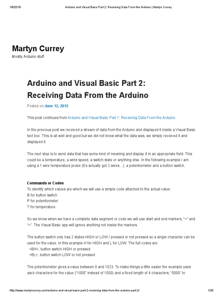 Arduino and Visual Basic Part 2 - Receiving Data From The Arduino - Martyn Currey | PDF ...