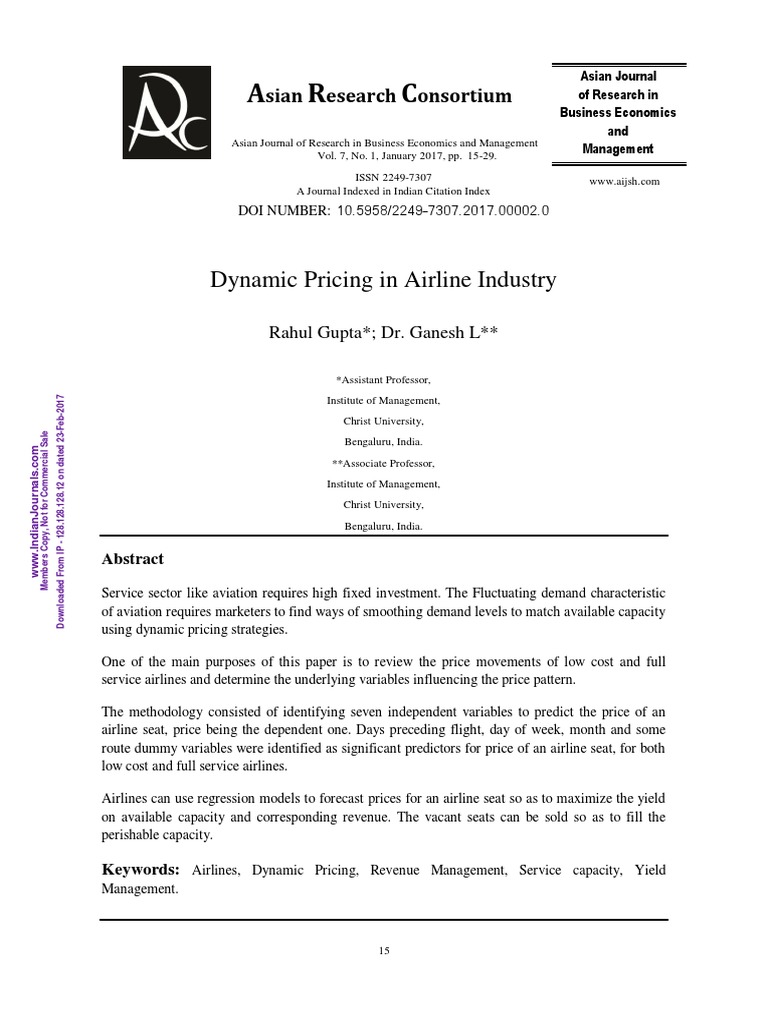 Dynamic Pricing In Airline Industry Pdf Pdf Errors And Residuals