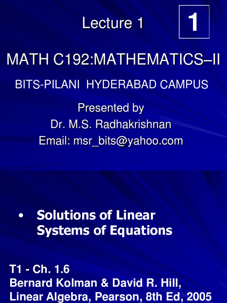 Math C192:Mathematics - II: Bits-Pilani Hyderabad Campus | PDF | System ...