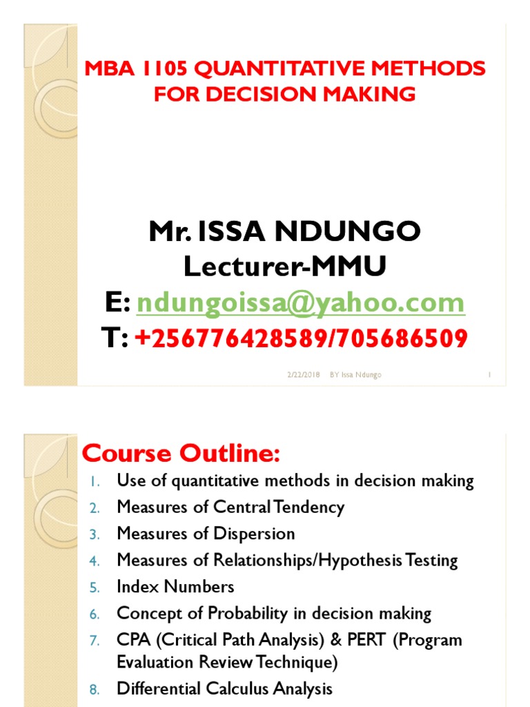 Quantitative Techniques For Mba and Cpa by Issa Ndungo | PDF | Skewness | Correlation And Dependence